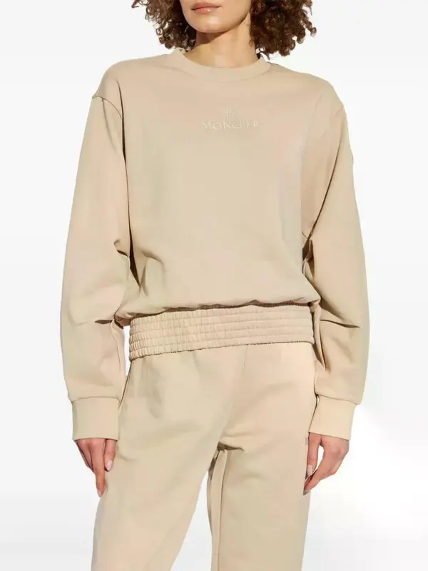 Moncler Logo-embroidered Crew Neck Sweatshirt - Neutrals