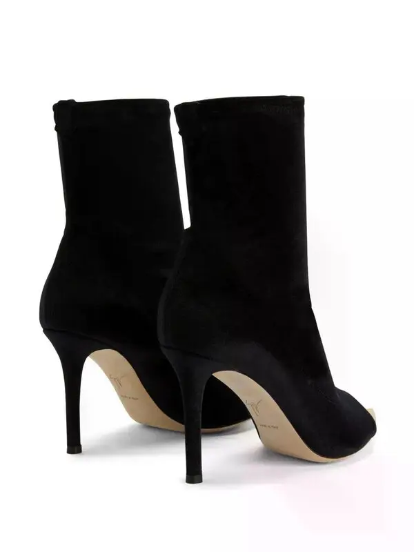 GIUSEPPE ZANOTTI Velvet Sock-style Open-toe Ankle Boots With Stiletto Heel