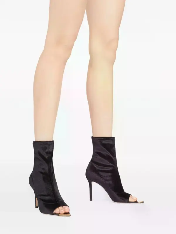 GIUSEPPE ZANOTTI Velvet Sock-style Open-toe Ankle Boots With Stiletto Heel