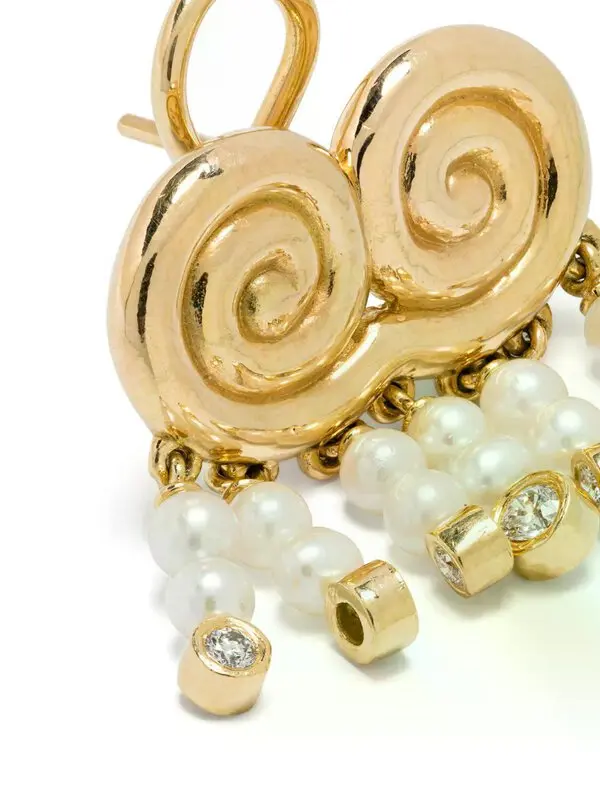 SAUER 18kt Yellow Pearl And Diamond Drop Earrings