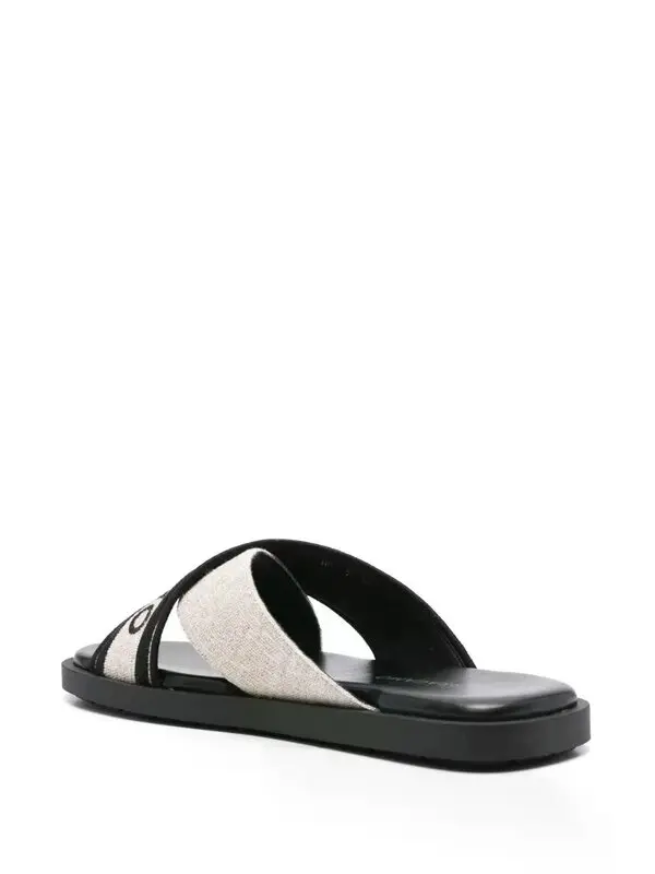 FERRAGAMO Embroidered Crossover Strap Flat Sandals