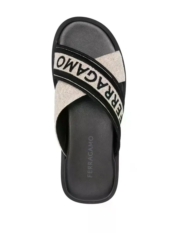 FERRAGAMO Embroidered Crossover Strap Flat Sandals