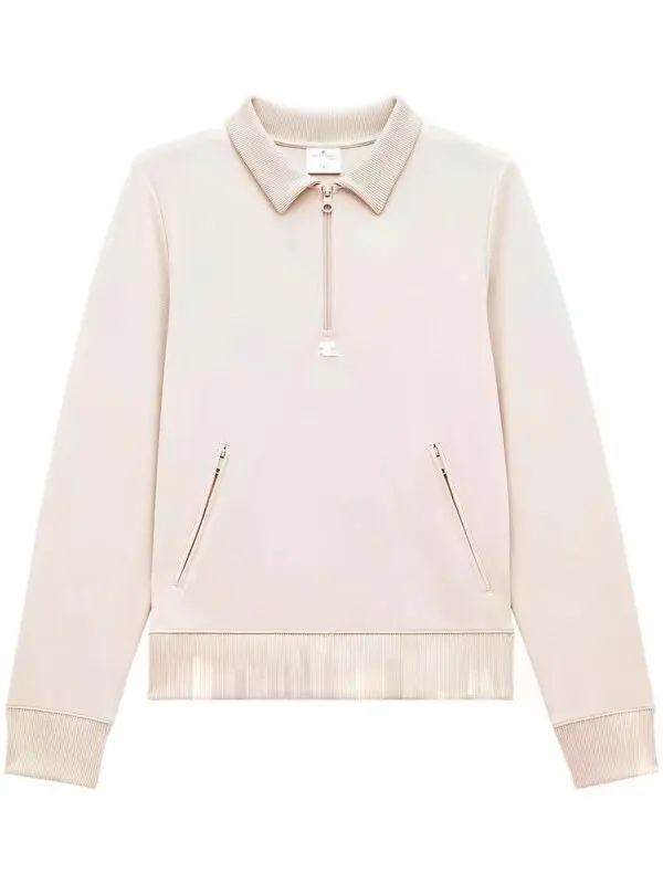 COURREGES Sand Beige Jersey Zip-up Polo Shirt