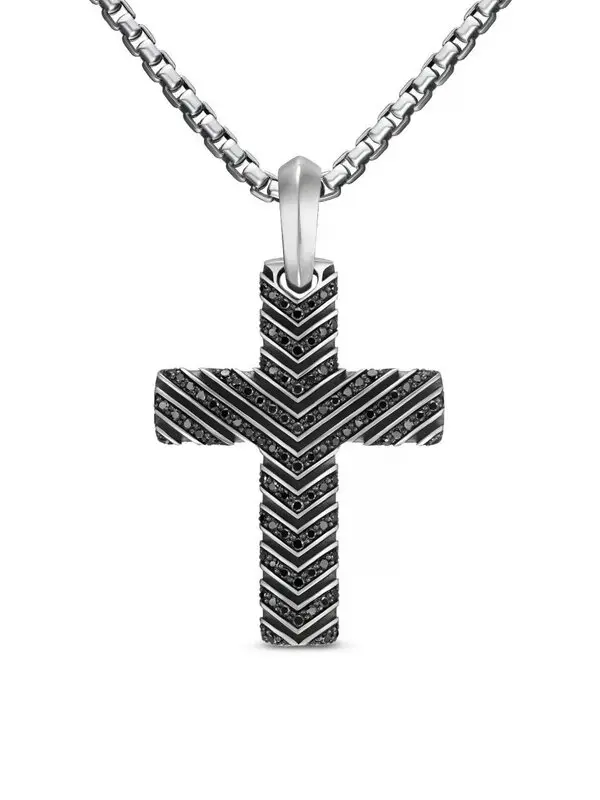 David Yurman Sterling Cross Pendant With Black Diamonds
