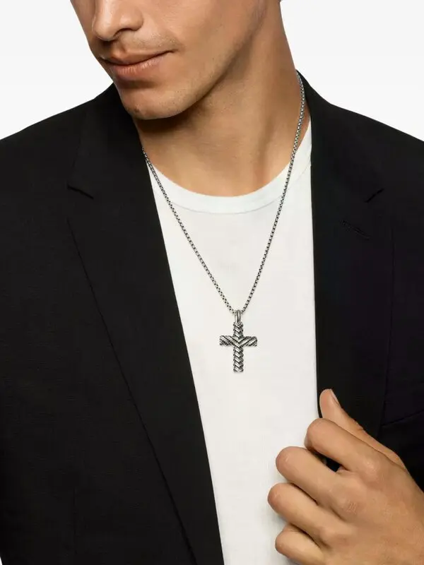 David Yurman Sterling Cross Pendant With Black Diamonds