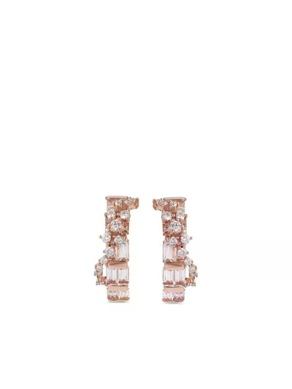 ANANYA 18k Rose Gold Diamond Scatter Hoop Earrings - Pink