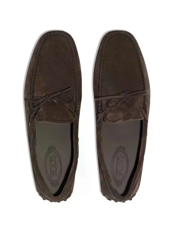 TOD'S Gommino Leather Loafers With Bow Detailing - Brown