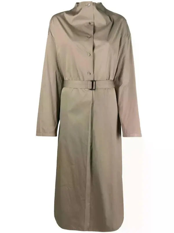 LEMAIRE Belted Cotton High Neck Dress - Green