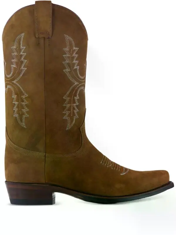 NOTABENE Diego Embroidered Suede Cowboy Boots - Brown