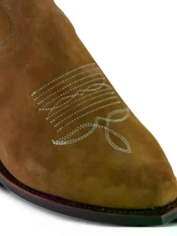NOTABENE Diego Embroidered Suede Cowboy Boots - Brown
