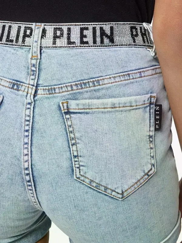 Philipp Plein Logo Waistband Denim Shorts