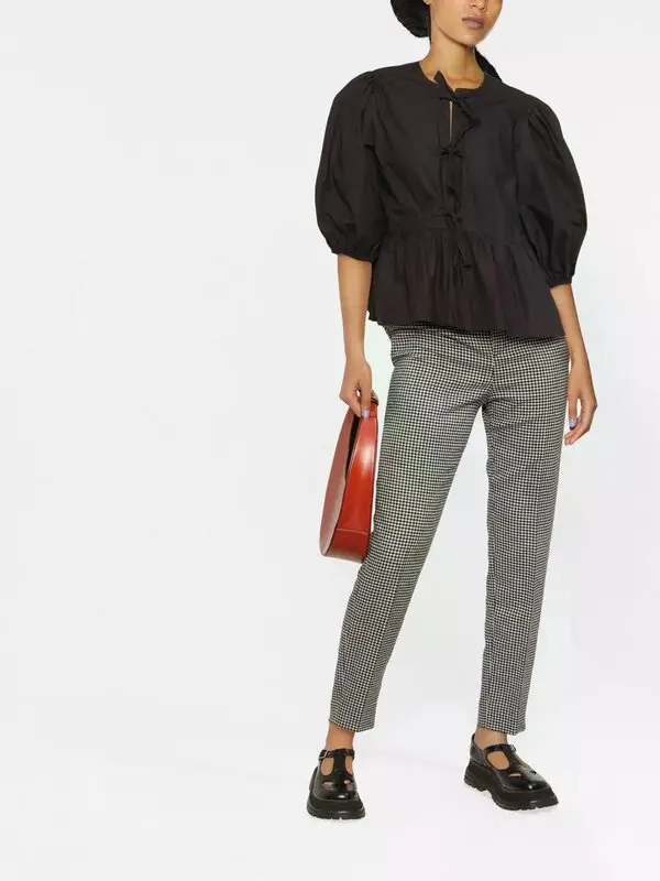 GANNI Puff-sleeved Peplum Blouse With Tie Detail - Black