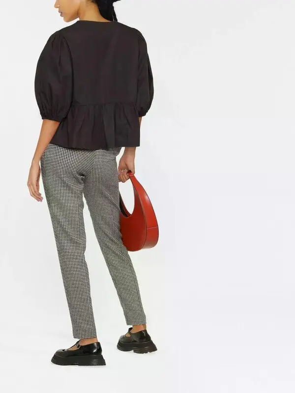 GANNI Puff-sleeved Peplum Blouse With Tie Detail - Black