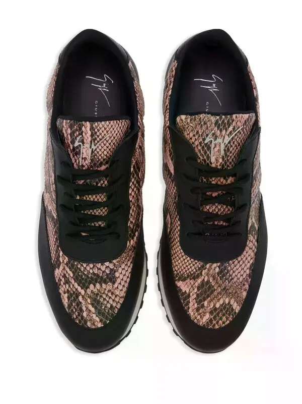 GIUSEPPE ZANOTTI Jimi Low-top Snakeskin Effect Lace-up Sneakers - Black