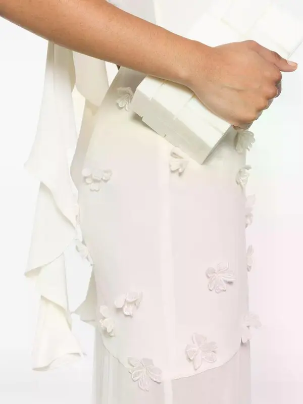 ROTATE BY BIRGER CHRISTENSEN Draped Floral Appliqué Maxi Dress - Neutrals