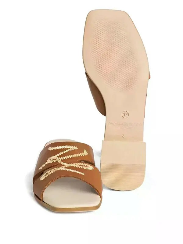 Karl Lagerfeld Leather Embossed Logo Slides - Brown