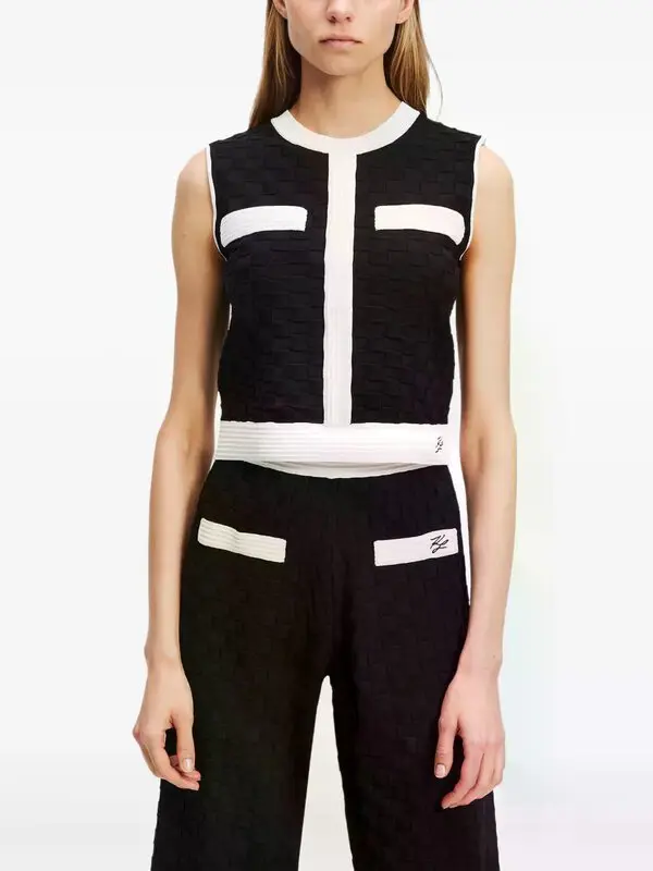 Karl Lagerfeld Sleeveless Crewneck Top With Contrast Piping