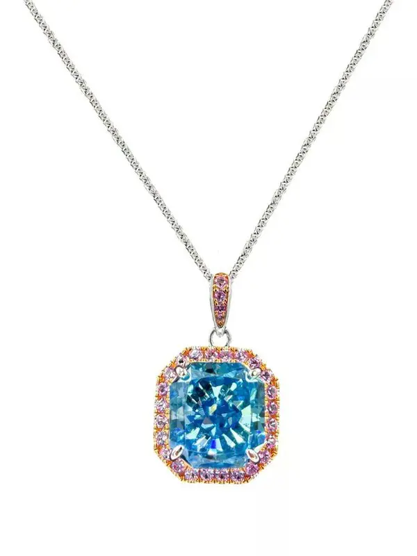JUWELINA PARIS Horizon Necklace With Emerald Cut Aquamarine And Sapphire - Silver