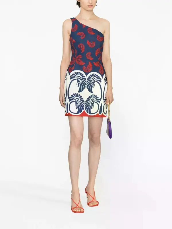 La DoubleJ Palmetto Placed Print One-shoulder Mini Dress