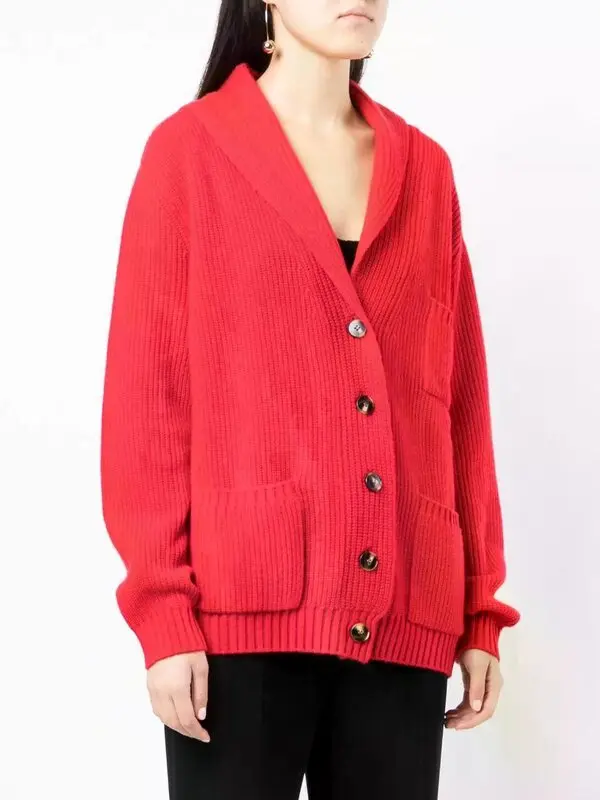 Cashmere In Love Ribbed-knit Buttoned Cardigan With Shawl Lapels