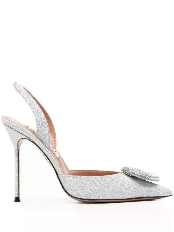 AQUAZZURA 105mm Crystal Embellished Slingback Pumps - Silver