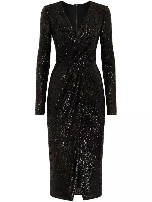 Dolce & Gabbana Long Sleeve Sequin Embellished Wrap Dress - Black