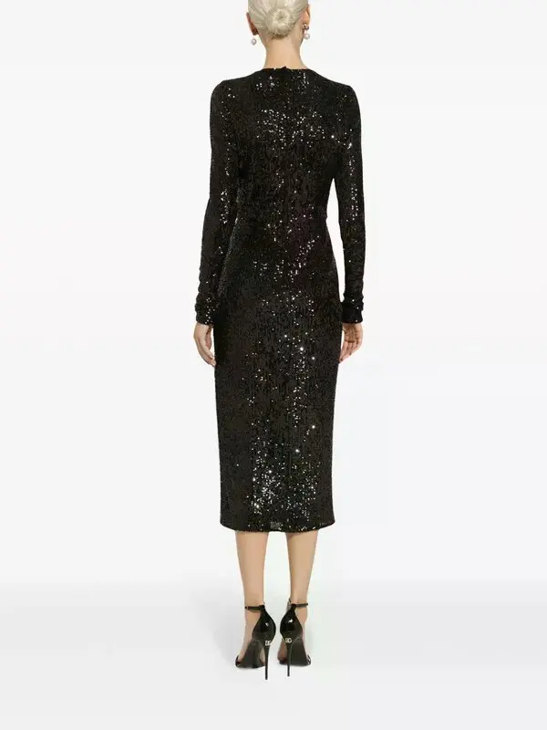 Dolce & Gabbana Long Sleeve Sequin Embellished Wrap Dress