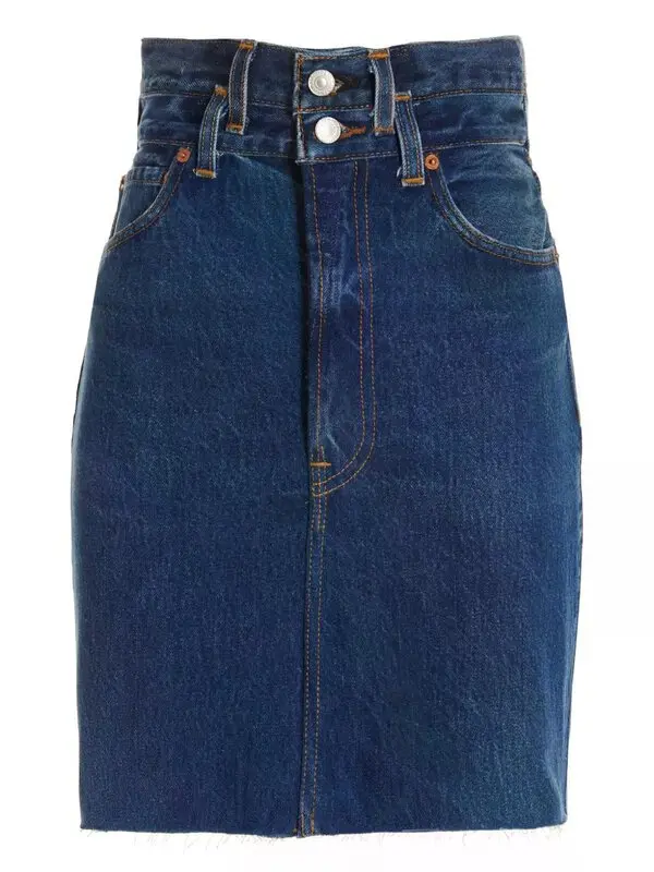 RE/DONE High-waisted Denim Skirt With Raw Hem - Blue