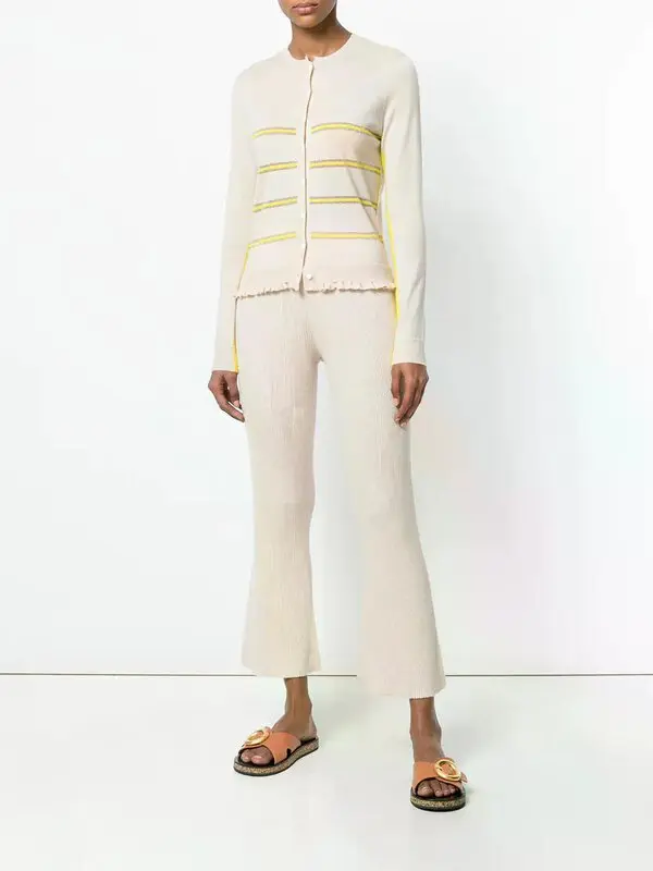 Cashmere In Love Capucine Cropped Striped Cardigan - Neutrals
