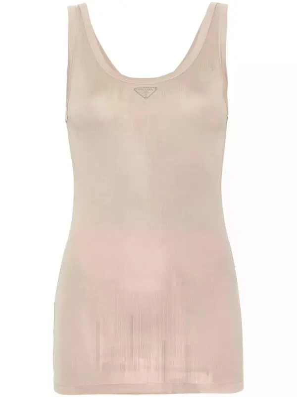 Prada Ribbed Knit Scoop Neck Top - Neutrals