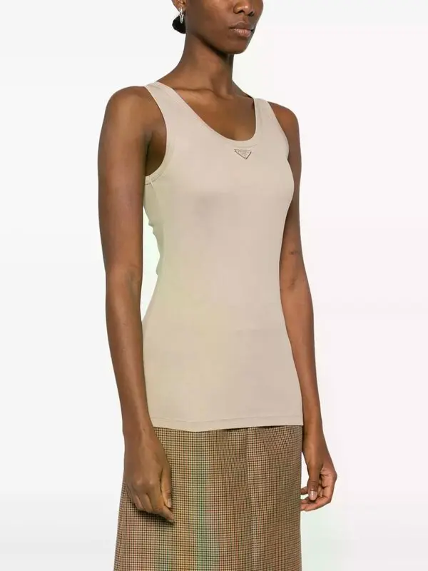 Prada Ribbed Knit Scoop Neck Top - Neutrals