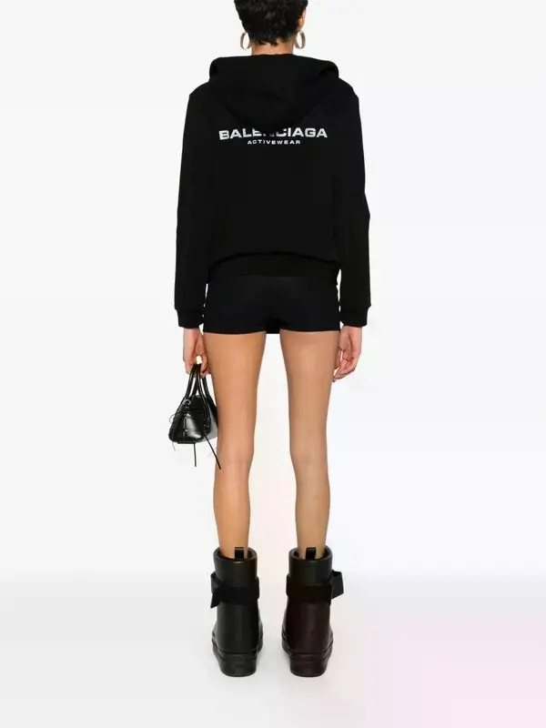 Balenciaga Zip-up Hoodie With Logo Print - Black