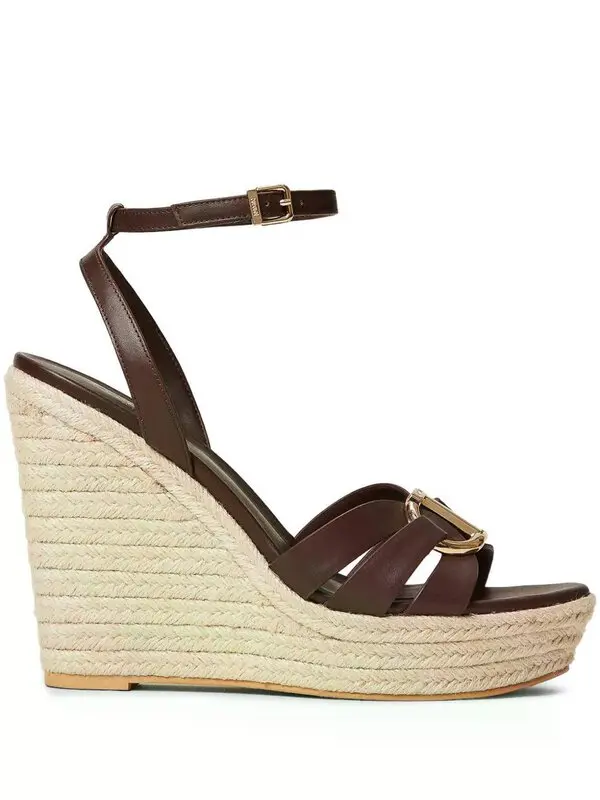 TWINSET Logo Buckle Espadrille Wedges - Brown