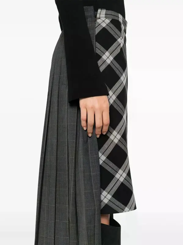 Balenciaga Checked Pleated Midi Skirt
