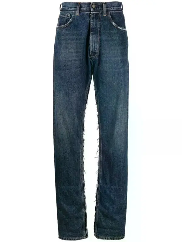 MAISON MARGIELA Logo Patch Ripped Detailing Wide-leg Jeans - Blue
