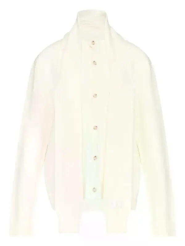 MAISON MARGIELA Button-up Cardigan With Detachable Scarf - Neutrals