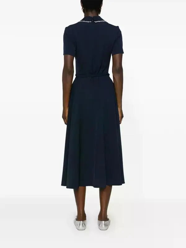 NISSA V-neck Belted Midi Dress With Faux-pearl Detailing