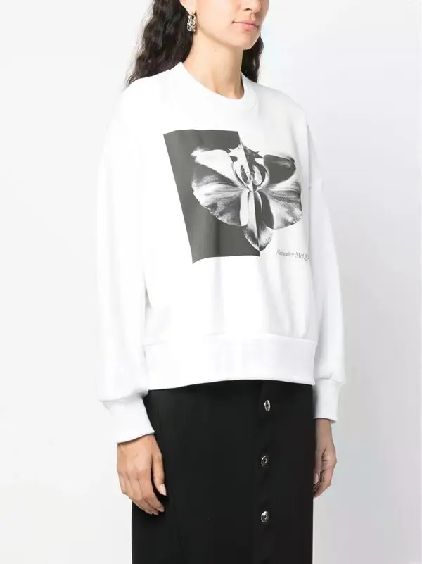Alexander McQueen Floral Print Cotton Sweatshirt