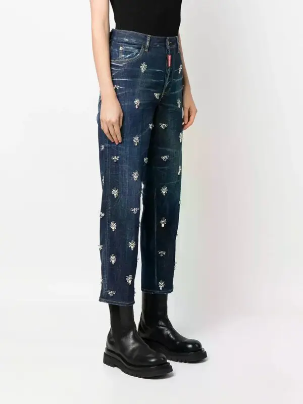 Dsquared2 Cropped High-rise Jeans With Embellishments