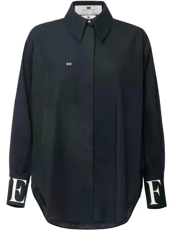Elisabetta Franchi Cotton Poplin Shirt With Logo Cuffs - Black