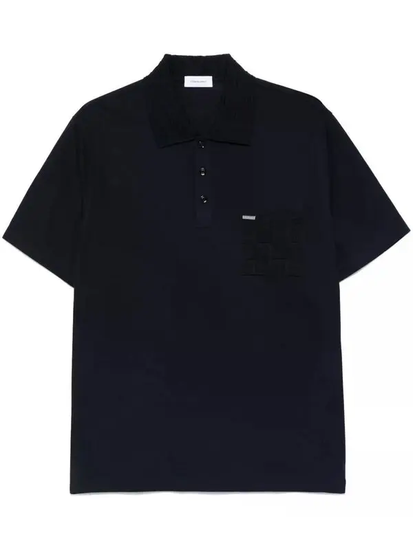 FERRAGAMO Jacquard-pocket V-neck Polo Shirt - Blue
