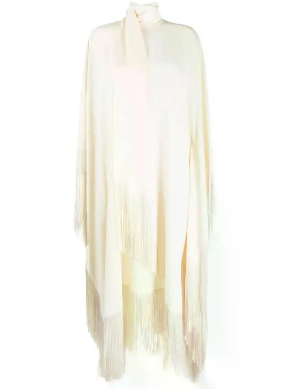 TALLER MARMO Long-sleeve Fringed Midi Dress - Neutrals