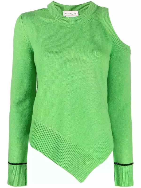 Alexander McQueen Cold-shoulder Wool Jumper - Green
