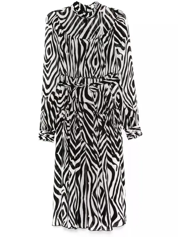 Diane Von Furstenberg Kent Zebra Print Midi Dress - Black