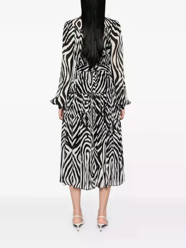 Diane Von Furstenberg Zebra Print Mock Neck Belted Midi Dress