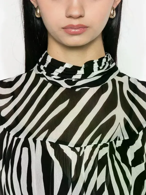 Diane Von Furstenberg Zebra Print Mock Neck Belted Midi Dress