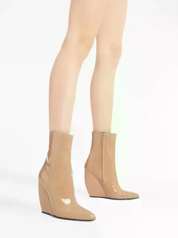 GIUSEPPE ZANOTTI 105mm Patent Leather Wedge Ankle Boots - Neutrals