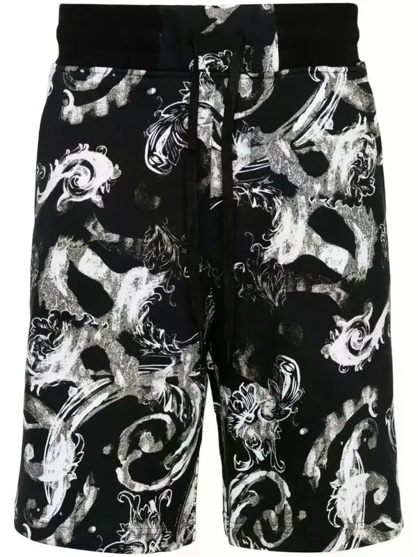Versace Watercolour Print Cotton Shorts - Black
