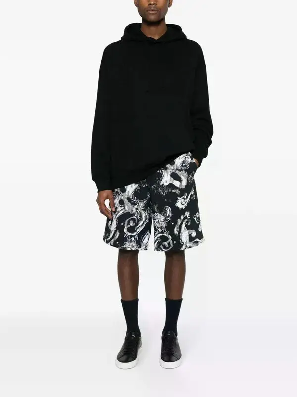 Versace Watercolour Print Cotton Shorts - Black