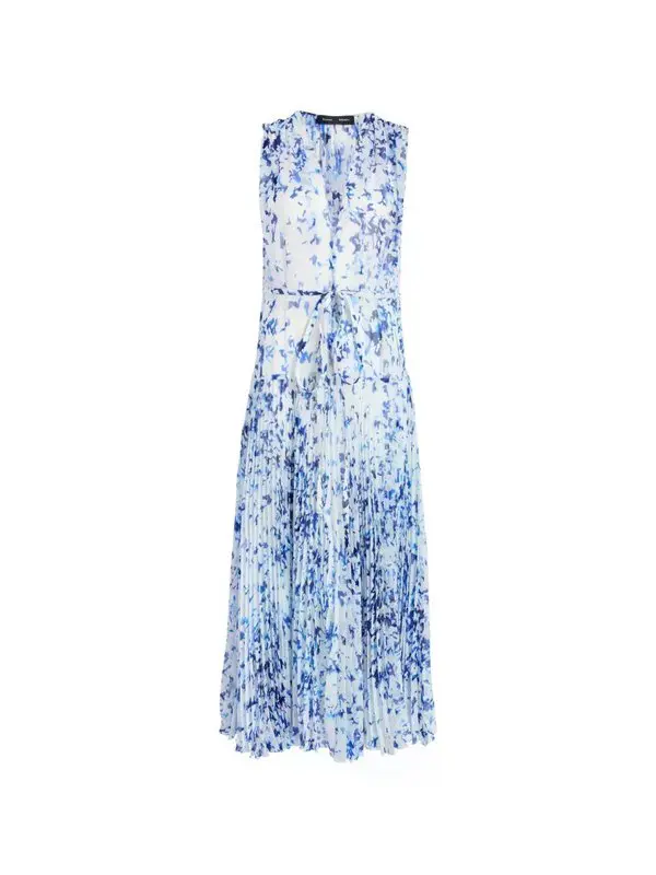 Proenza Schouler Sleeveless V-neck Floral Print Maxi Dress With Pleated Skirt - White